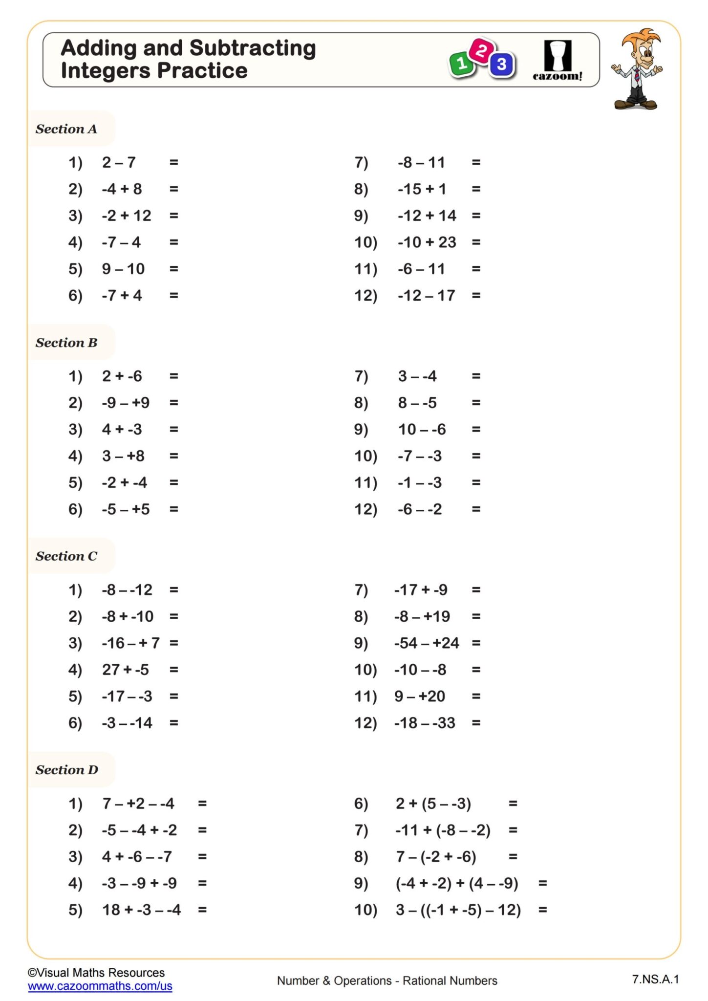 Math Adding And Subtracting Integers Worksheets - Math Worksheets Printable