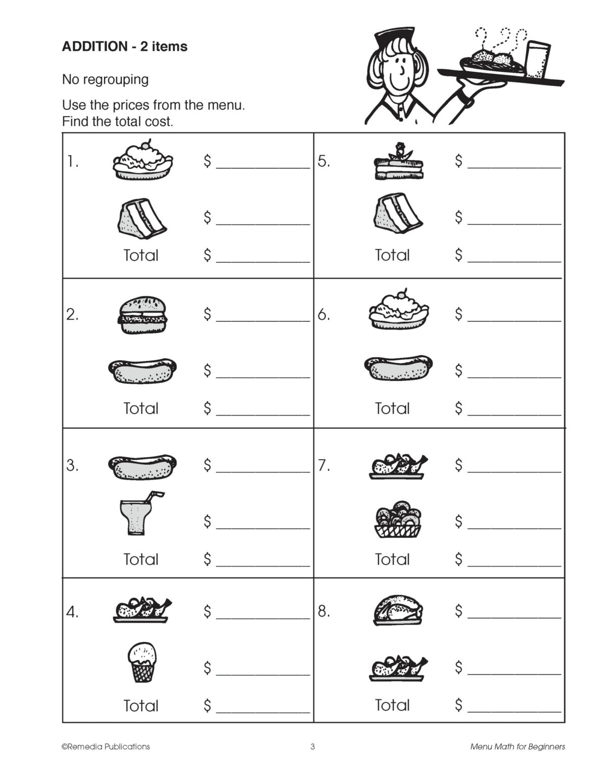 Menu Math Worksheets - Math Worksheets Printable