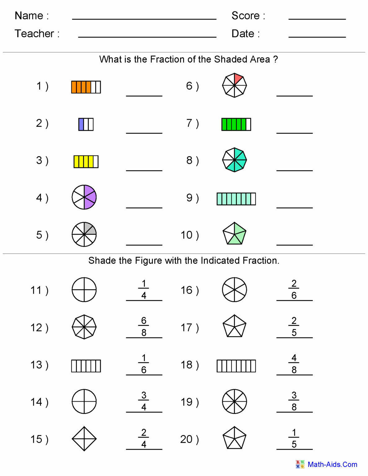Math Fraction Worksheets - Math Worksheets Printable