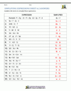 Expressions Math Worksheet - Math Worksheets Printable