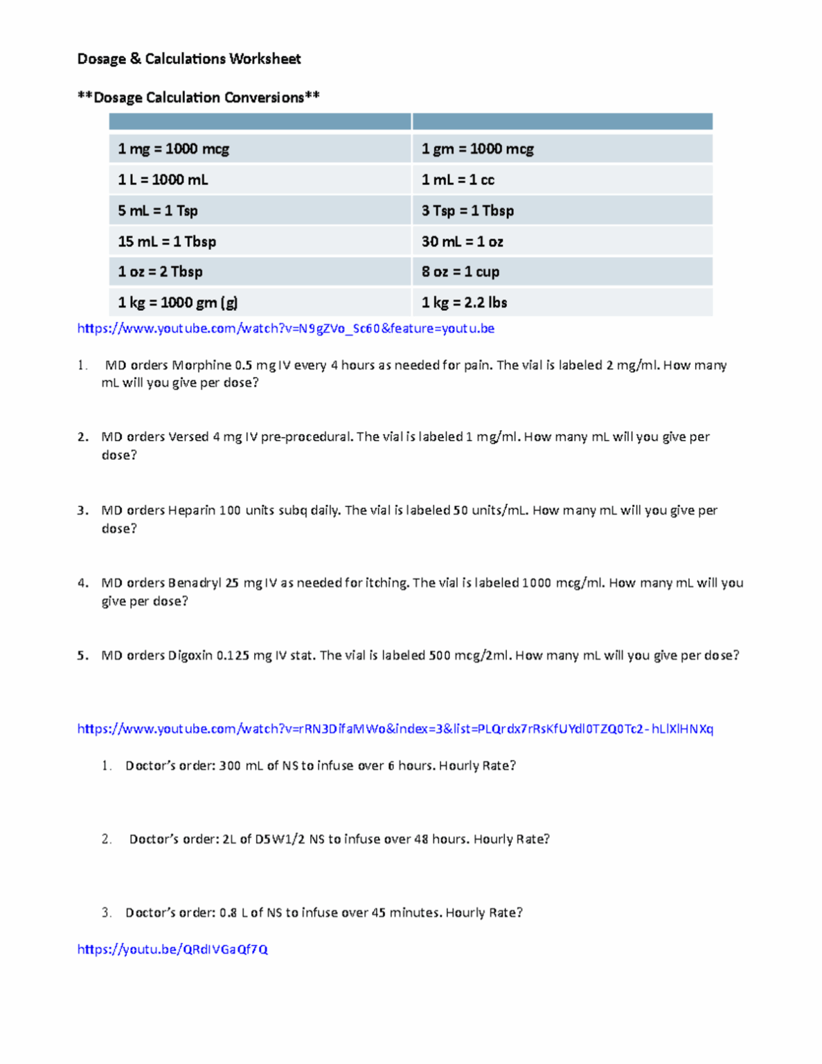 Nursing Math Practice Worksheets - Math Worksheets Printable