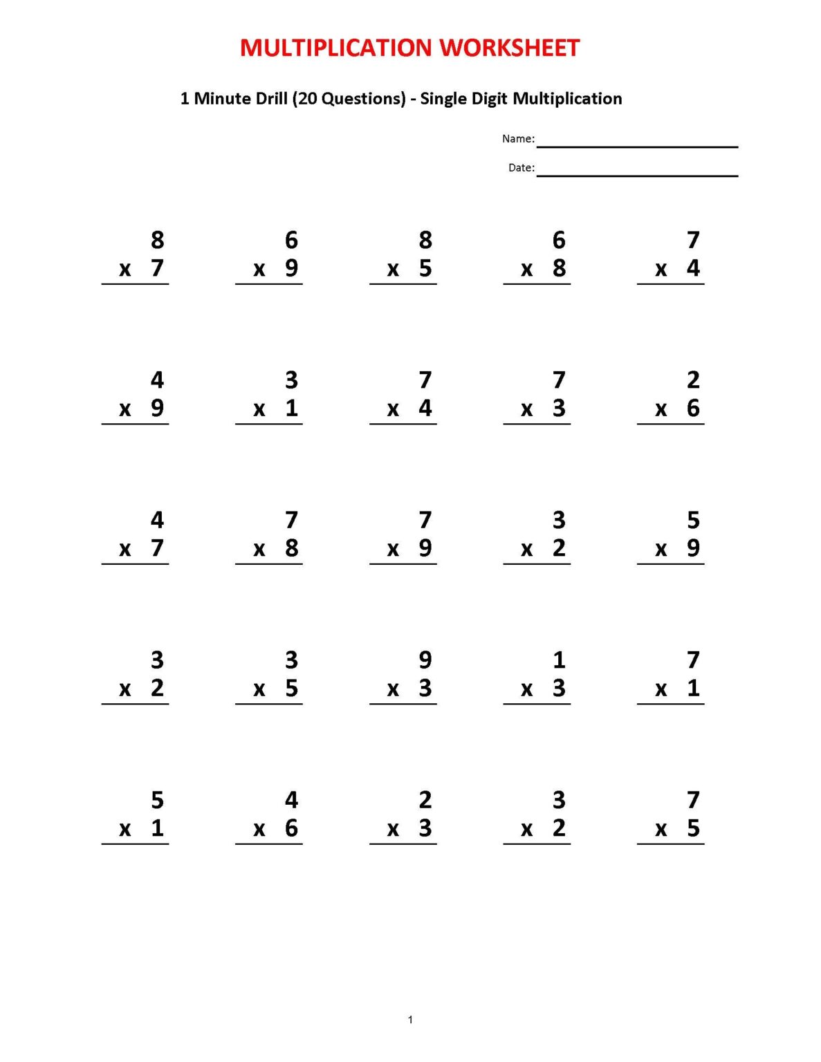 Minute Math Worksheets - Math Worksheets Printable